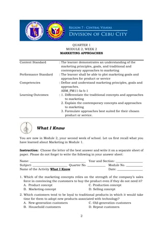 PRINCIPLES MARKETING 11 MODULE 2 FOR ABM STUDENTS | PDF