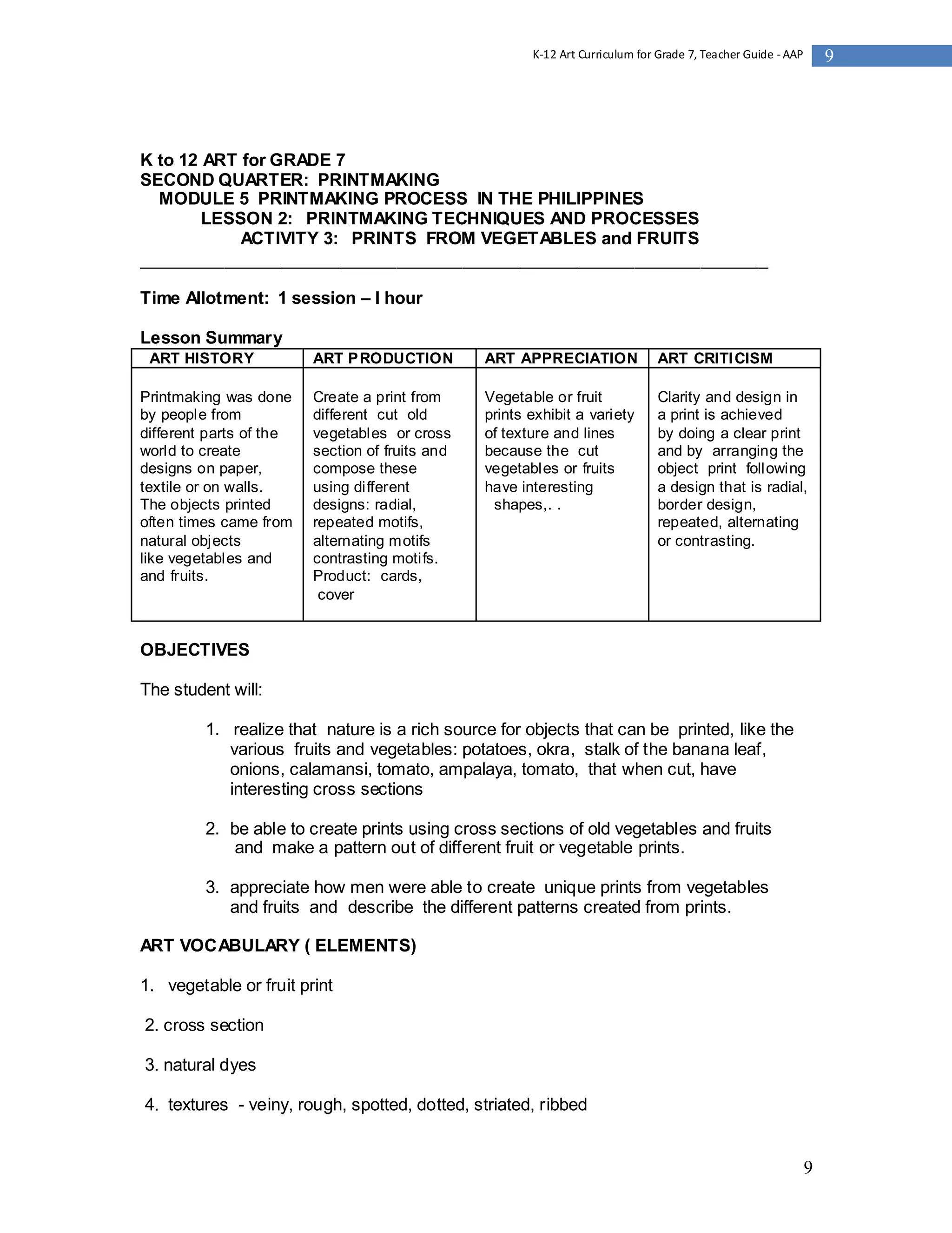 2 quarter art for gr 7-printmaking 2nd qtr (6 plans) | PDF