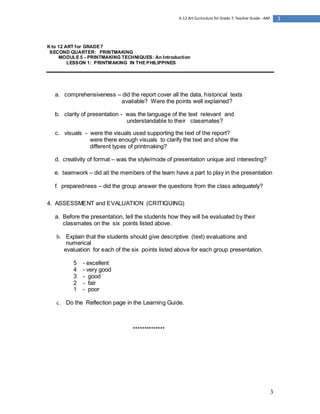 2 quarter art for gr 7-printmaking 2nd qtr (6 plans) | PDF