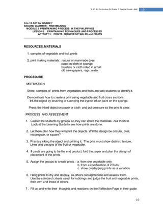 2 quarter art for gr 7-printmaking 2nd qtr (6 plans) | PDF