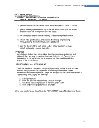 2 quarter art for gr 7-printmaking 2nd qtr (6 plans) | PDF