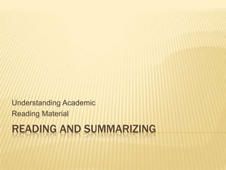 Reading and Summarizing | PPTX