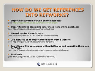 How to import references into RefWorks from a Database | PPT