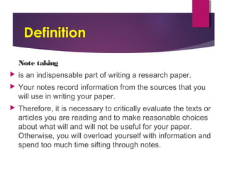 Week 2 Research Note Taking | PPT