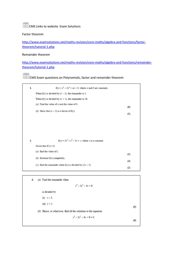 2 revision session for core 1 polynomials , factor and remainder ...