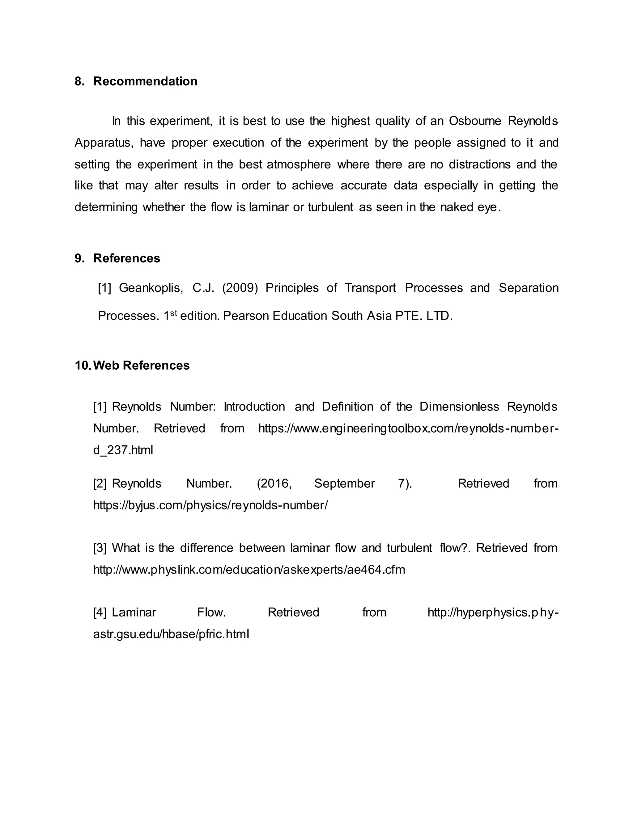 Reynolds Number Final Report in LAB 1 | DOCX