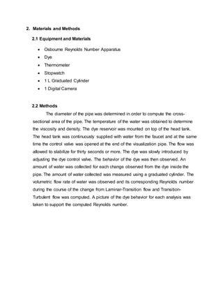 Reynolds Number Final Report in LAB 1 | DOCX