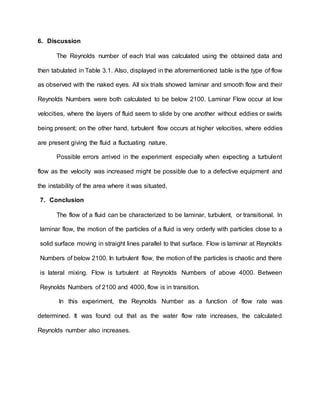 Reynolds Number Final Report in LAB 1 | DOCX