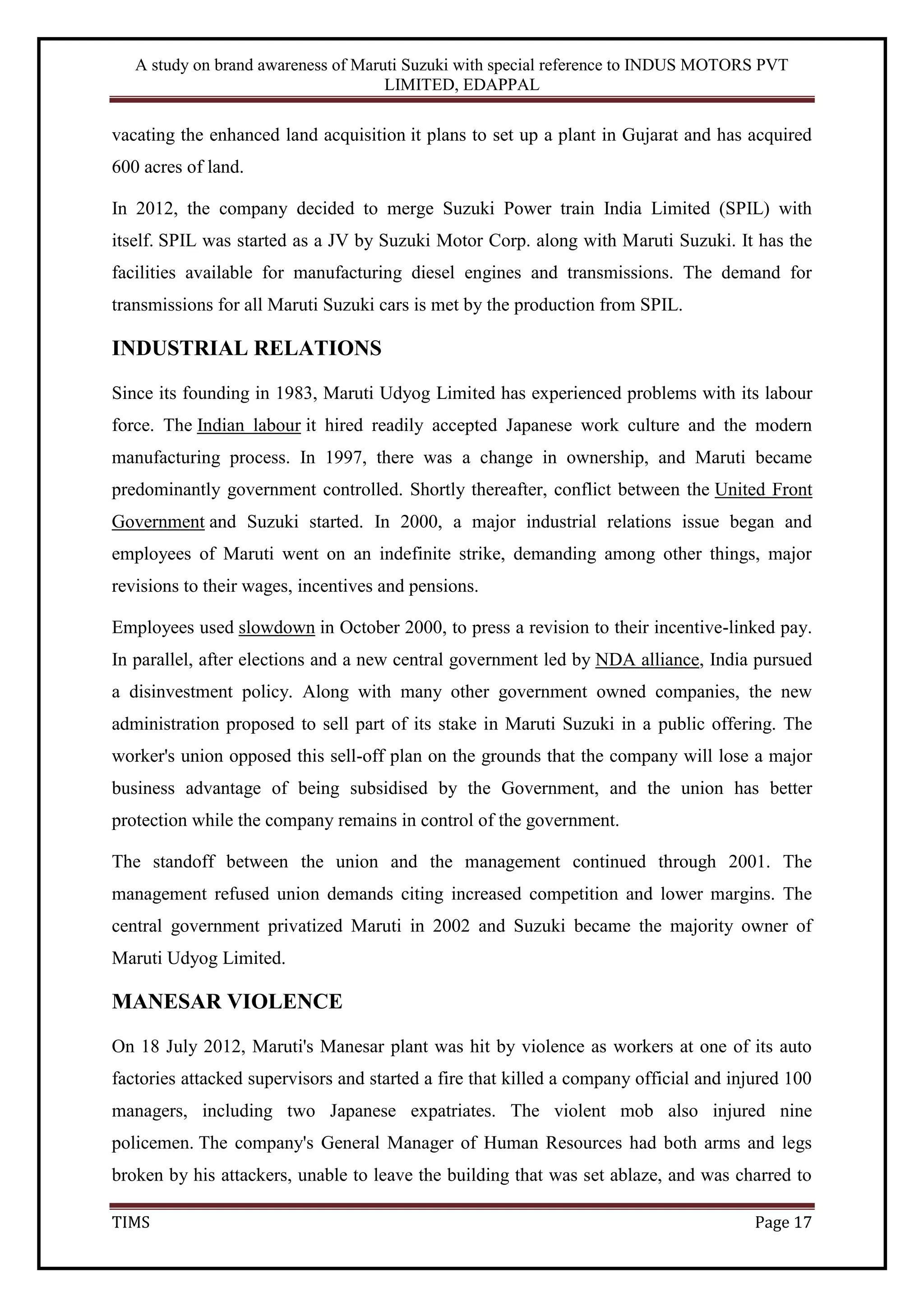 maruti suzuki- indus motors edappal | PDF