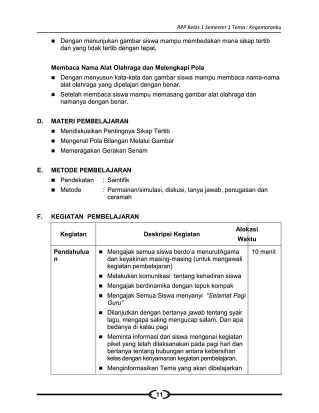 rpp sd kelas 1 semester 1 kegemaranku | PDF