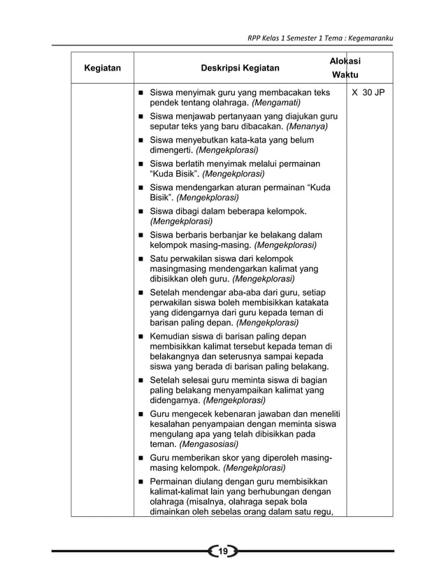 rpp sd kelas 1 semester 1 kegemaranku | PDF
