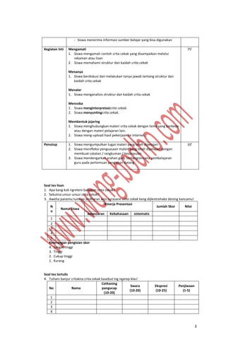 RPP Bahasa Jawa Kelas x Materi cerkak | PDF