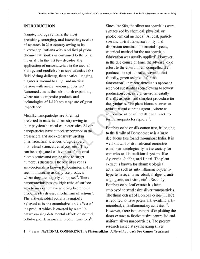 Bombax ceiba thorn extract mediated synthesis of silver nanoparticles: Evaluation of anti ...