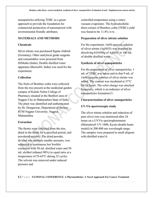 Bombax ceiba thorn extract mediated synthesis of silver nanoparticles: Evaluation of anti ...