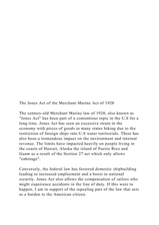 2Running head THE JONES ACTThe Jones Act 2.docx