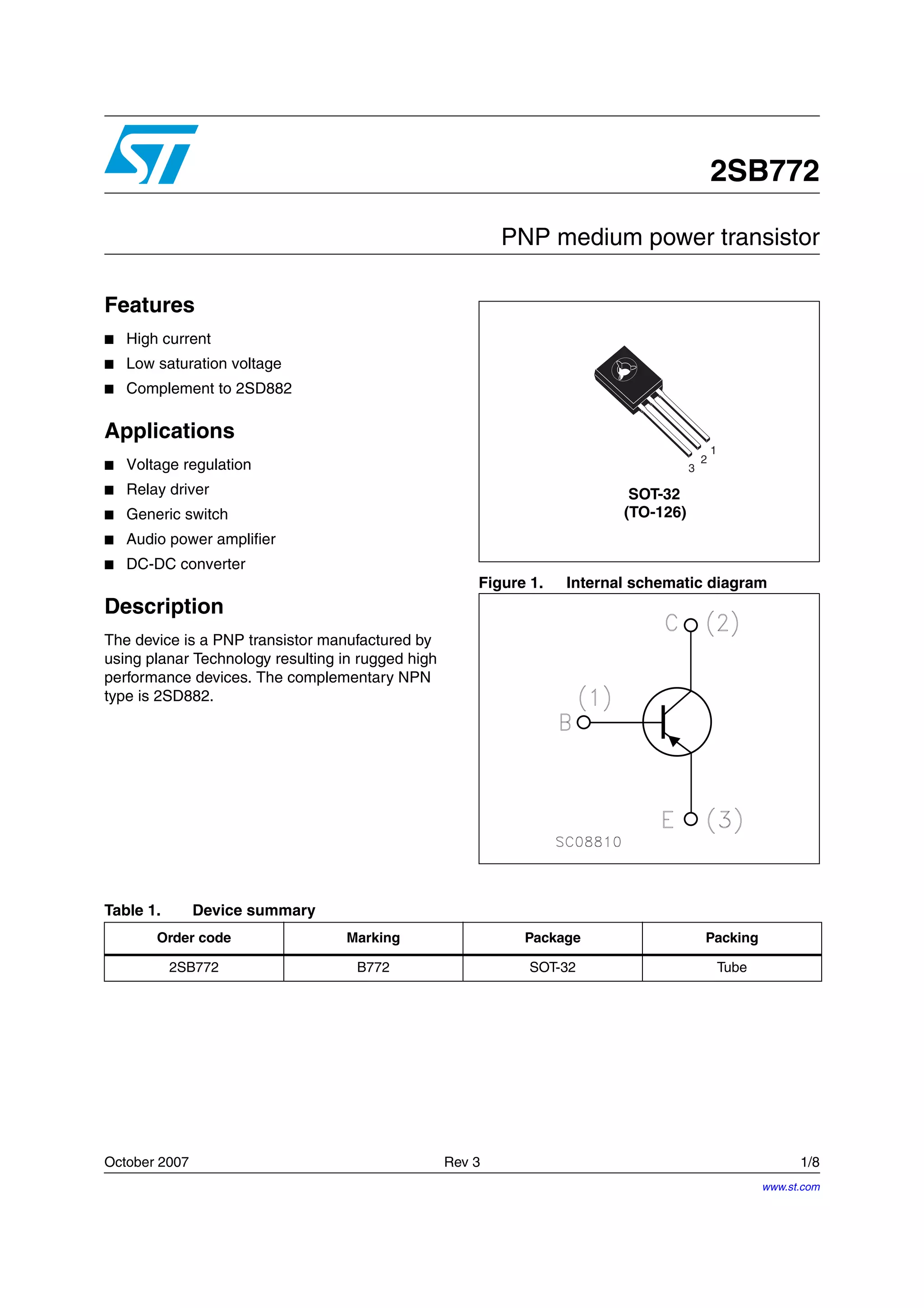 Original PNP Transistor 2SB772 B772 772 SOT-32 New | PDF