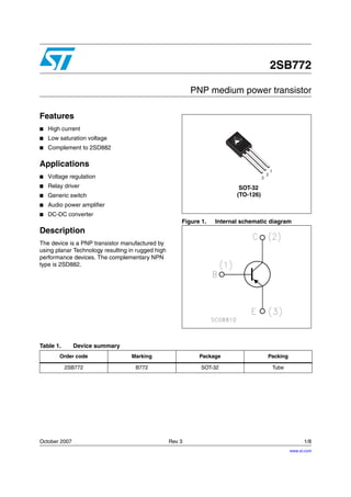 Original PNP Transistor 2SB772 B772 772 SOT-32 New | PDF