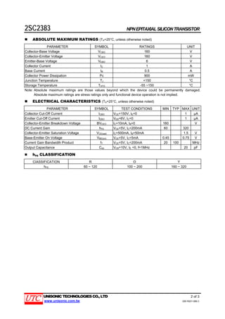 Original Transistor NPN C2383 2SC2383 1A 160V TO-92L New | PDF
