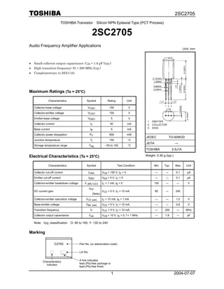 Original transistor NPN 2SC2705 C2705 TO 92 New TOSHIBA | PDF ...