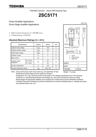 Original NPN 2SC5171 C5171 TO-220F New Toshiba | PDF