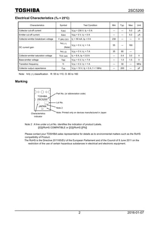 Original NPN Transistor 2SC5200 C5200 TO-3P New Toshiba | PDF