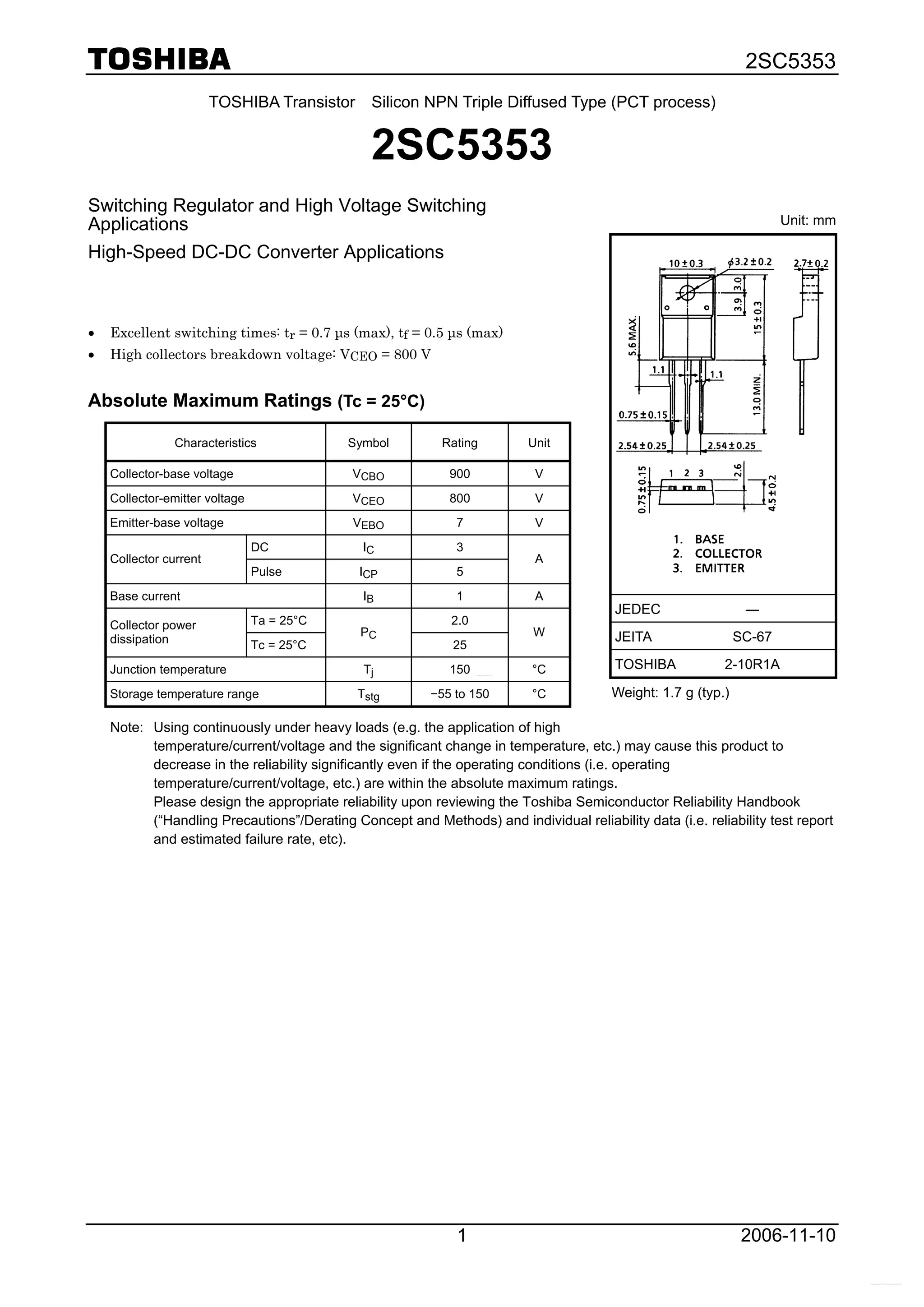 Original NPN Transistor 2SC5353 C5353 5353 TO-220F New Toshiba | PDF