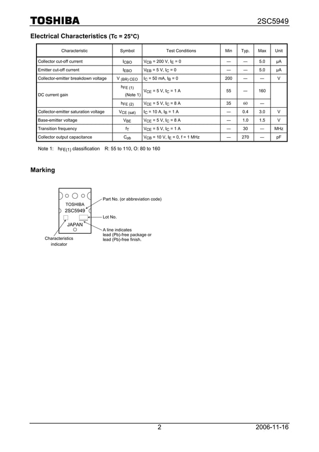 Original NPN Transistor 2SC5949 5949 TO-3P New Toshiba | PDF