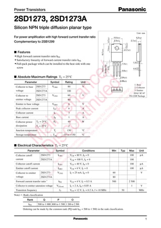 Original NPN Transistor 2SD1273 D1273 TO-220F New Panasonic | PDF