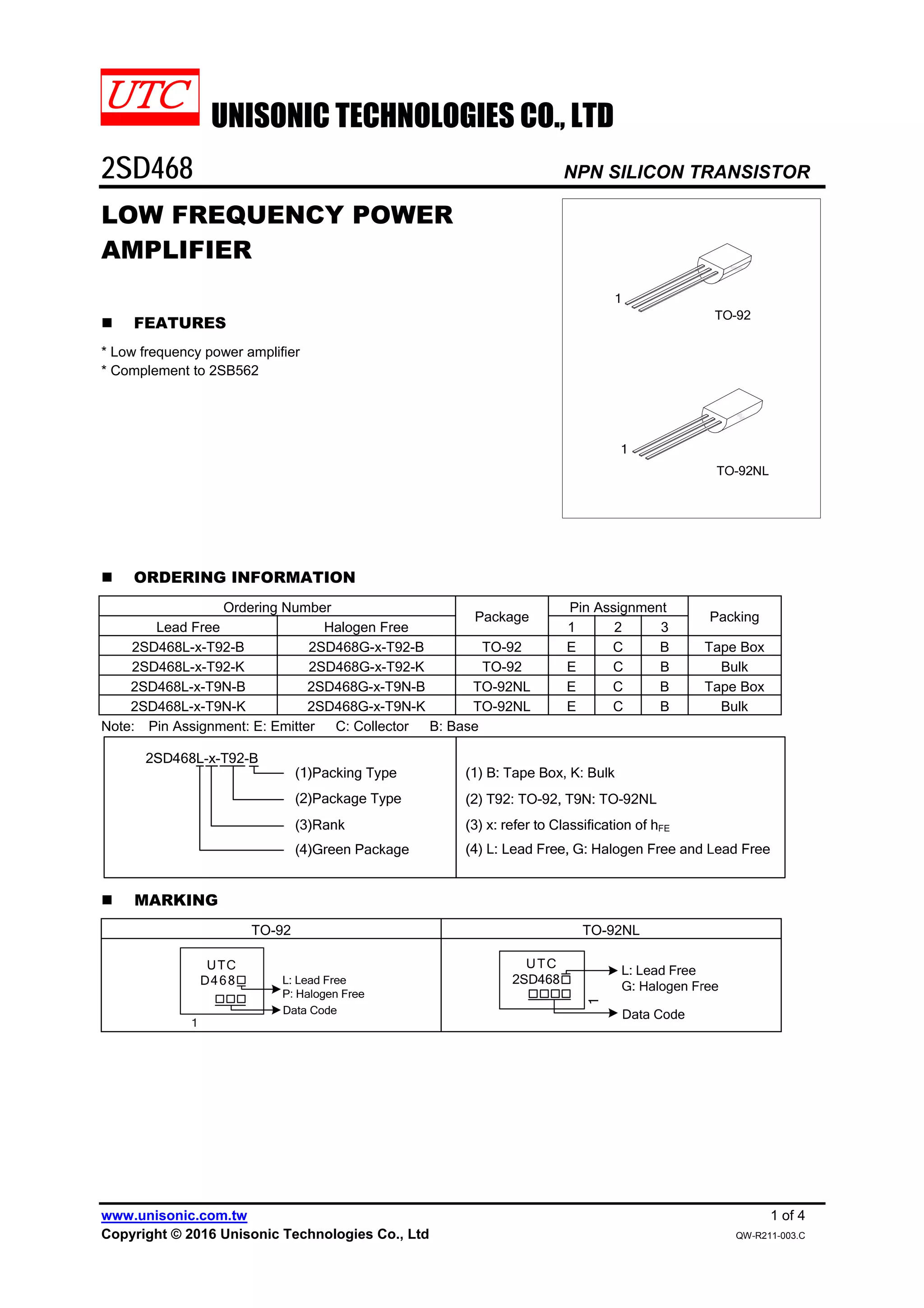 Original NPN Transistor D468 2SD468 468 TO-92 New | PDF | Consumer Electronics | Technology ...