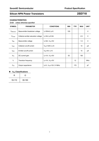 Original NPN Transistor 2SD718 D718 8A 120V TO-3P New KEC | PDF
