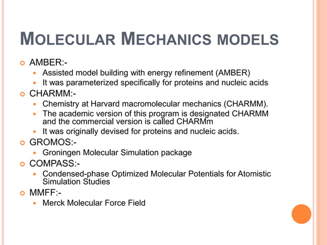 Molecular Mechanics in Molecular Modeling | PPTX