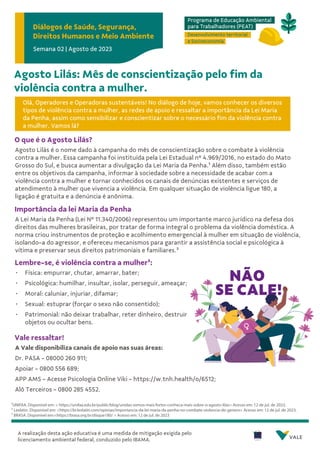 2 Semana - Agosto Lilás Mês de conscientização pelo fim da violência ...