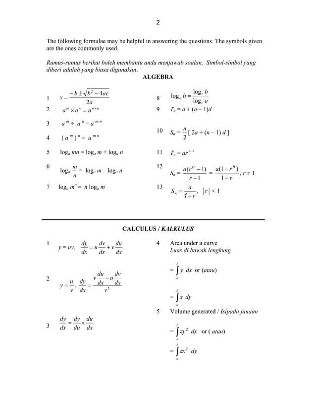 2 senarai rumus add maths k2 trial spm sbp 2010 | PDF | Physics | Science