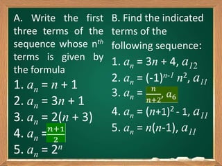 Sequence: Finding the Indicated Terms | PPTX