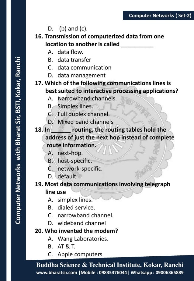 BSTI-BharatSir : Computer Network , Set-2 | PDF