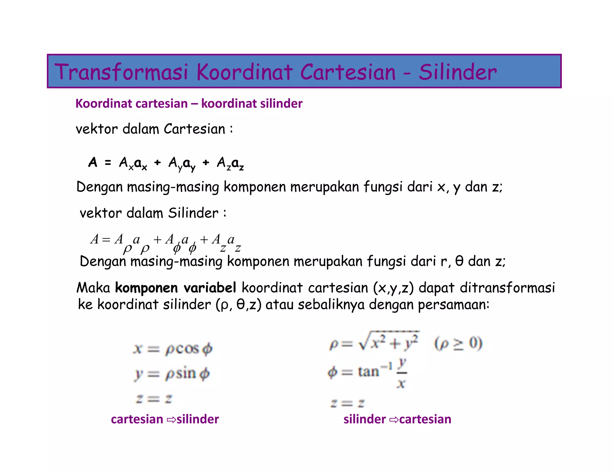 sistem koordinat vektor (kartesian, silindris, bola) | PDF