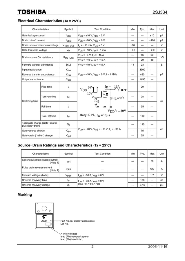 Original Mosfet 2SJ334 J334 334 30A 60V TO-220 New Toshiba Semiconductor | PDF