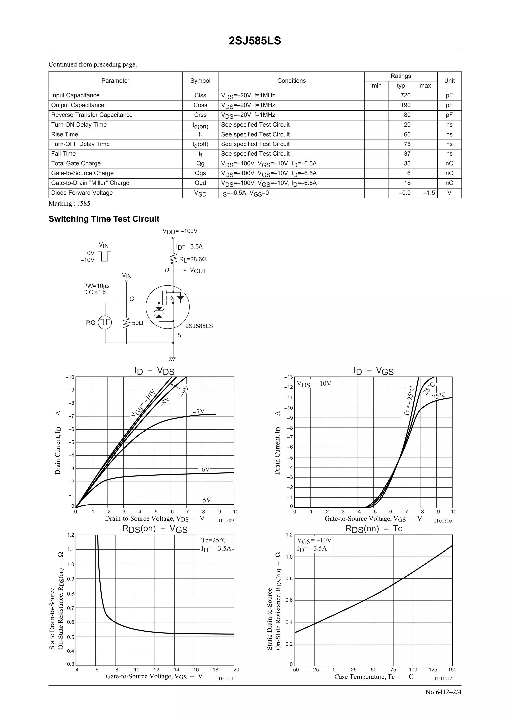Original P-CHANNEL Mosfet 2SJ585LS 2SJ585 J585 6.5A 250V New Sanyo | PDF