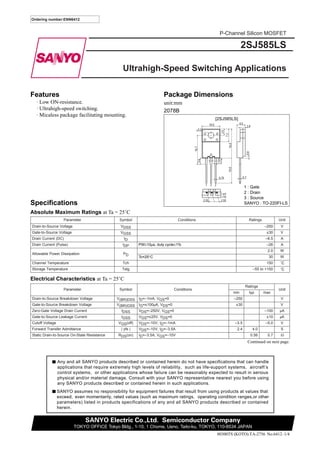 Original P-CHANNEL Mosfet 2SJ585LS 2SJ585 J585 6.5A 250V New Sanyo | PDF