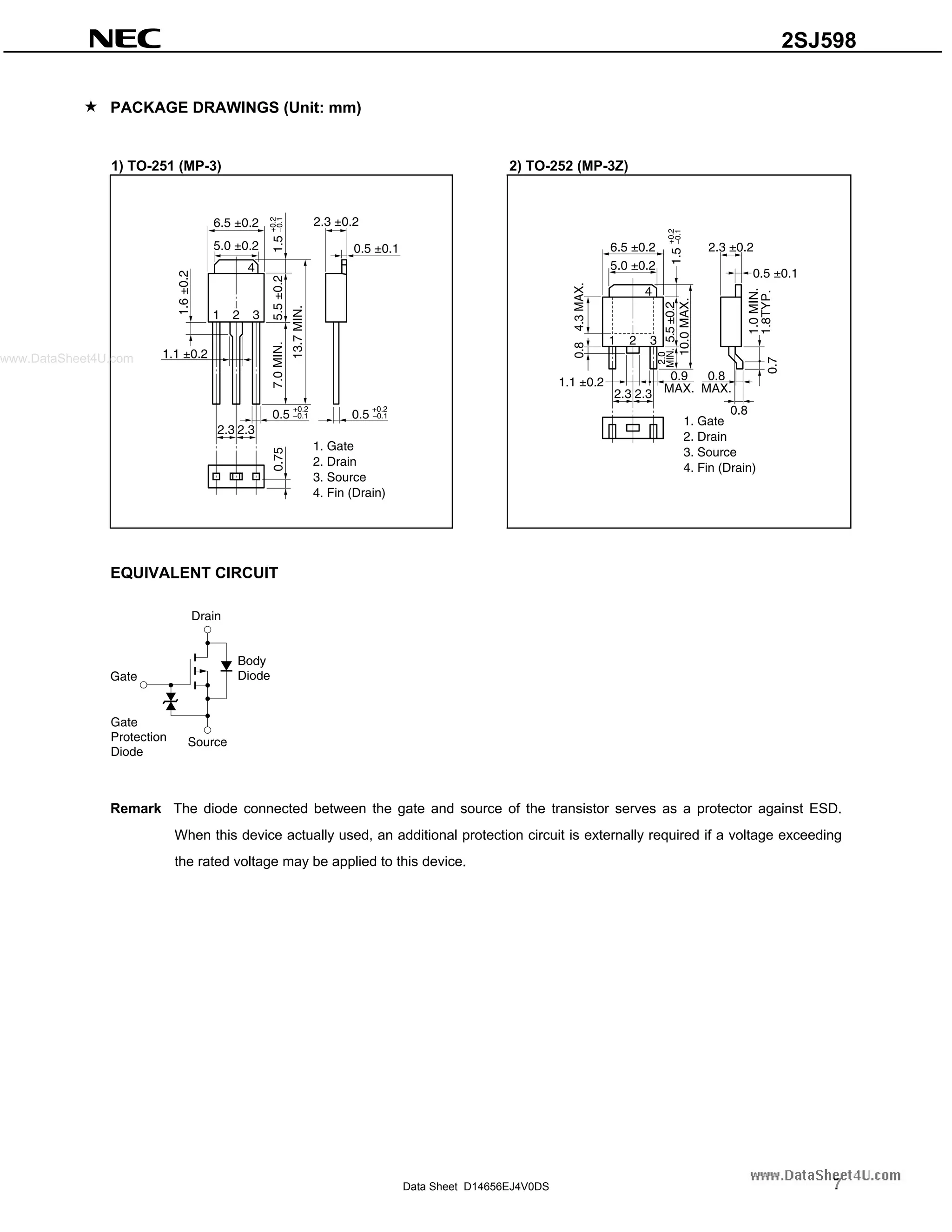 Original P-Channel Mosfet 2SJ598 598 12V 60A TO-252 New NEC | PDF