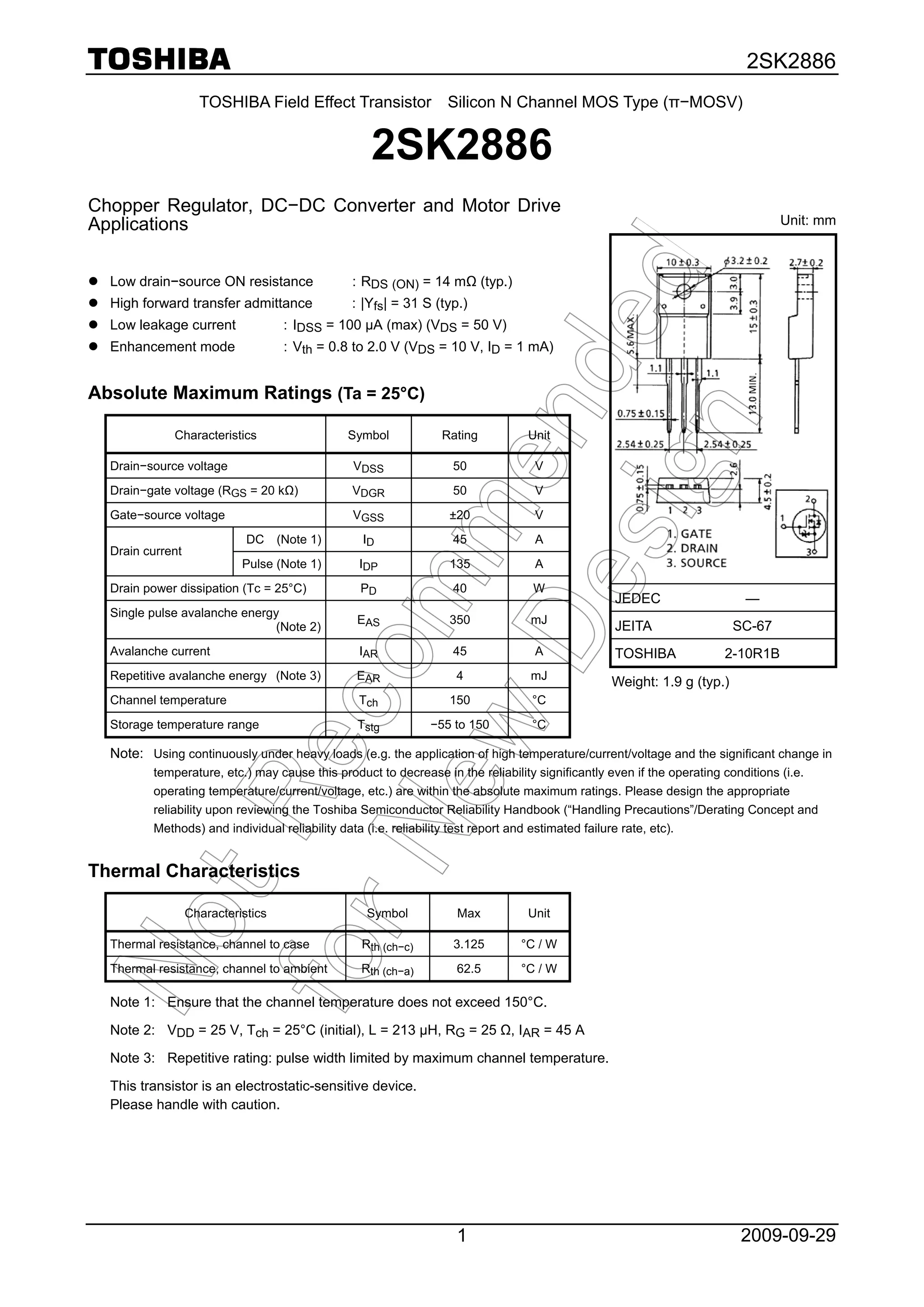 2SK2886 Datasheet | PDF