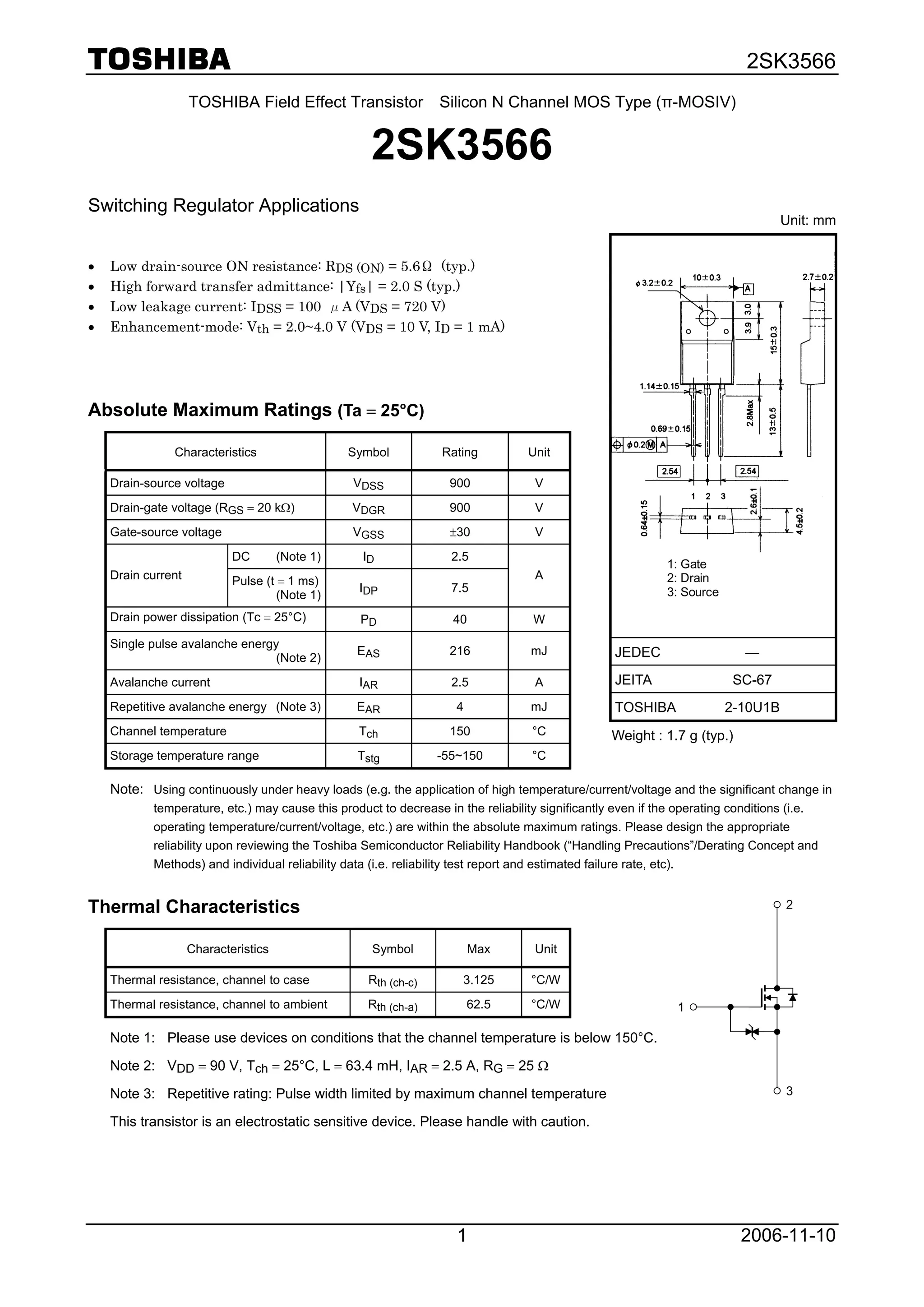 Original N Channel Mosfet 2SK3566 K3566 3566 2.5A 900V TO-220 New | PDF