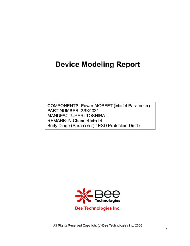 SPICE MODEL of 2SK4021 (Standard+BDS Model) in SPICE PARK | PDF ...