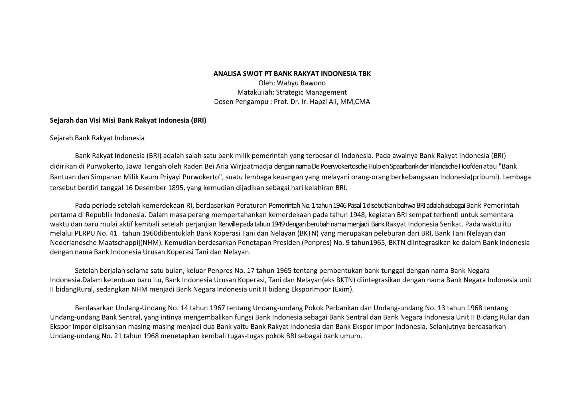 2,sm,wahyu bawono,hapzi ali,swot analysis swot pt bri tbk,universitas ...