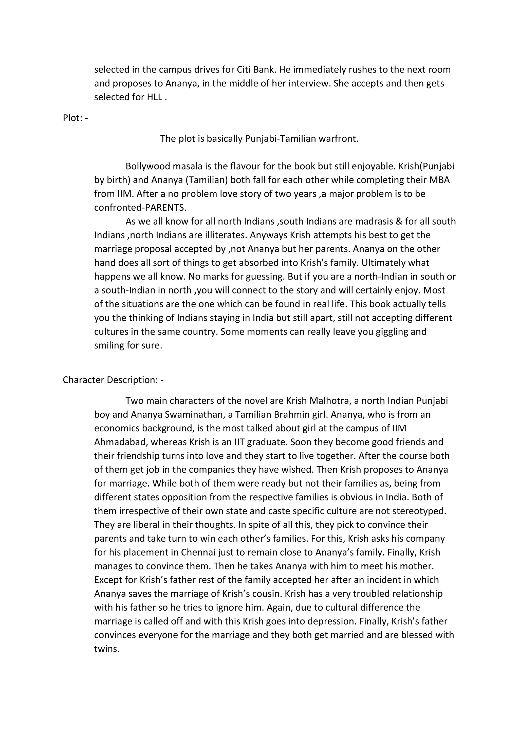 2 States Book Review | PDF