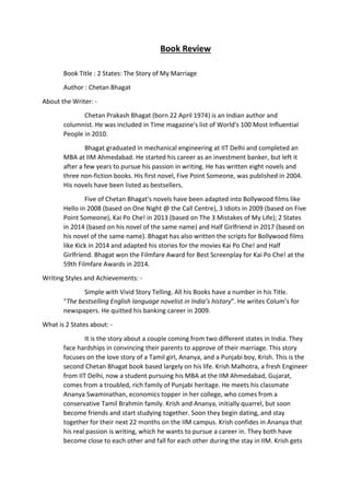 2 States Book Review | PDF