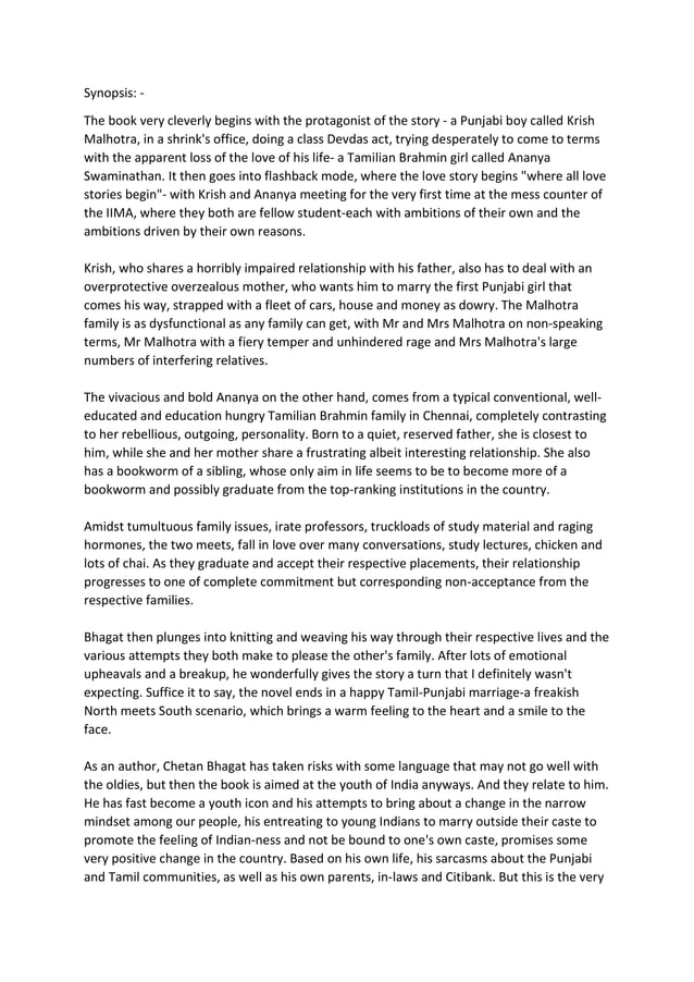 2 States Book Review | PDF