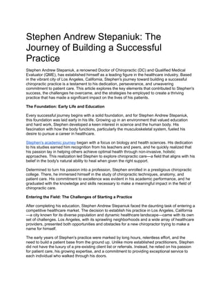Stephen Andrew Stepaniuk_ The Journey of Building a Successful Practice ...