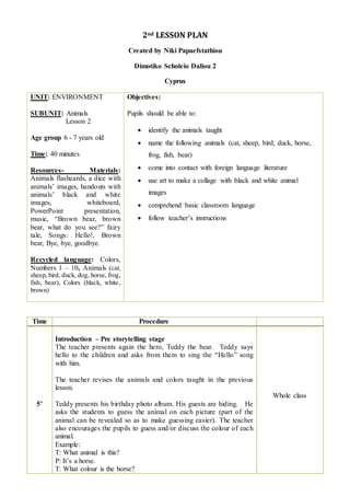 2st lesson plan animals Niki Papaeftsthiou | DOCX
