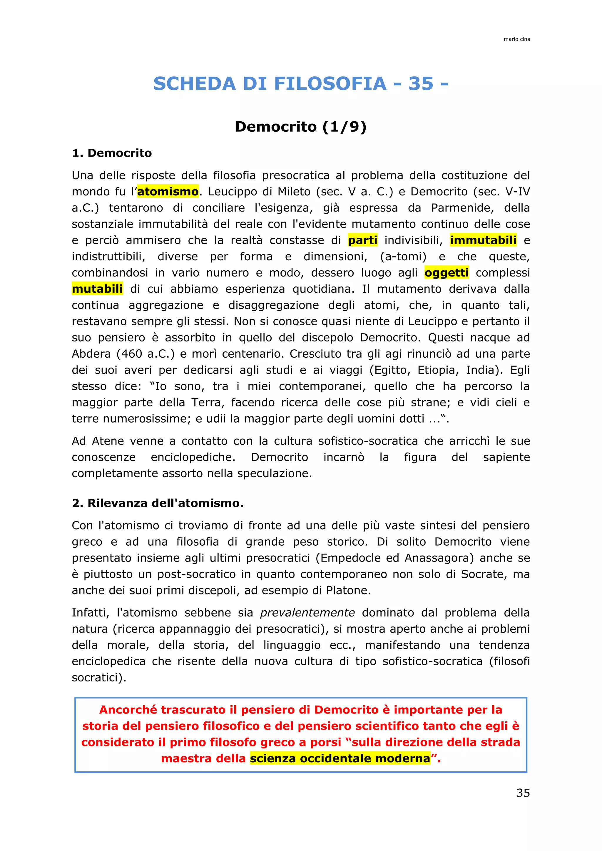 02. Storia della Filosofia. I presocratici | PDF